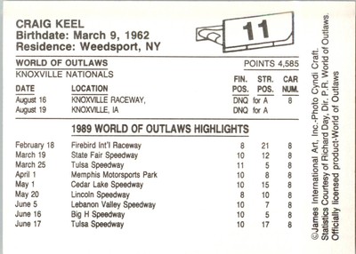 Craig Keel – 1989 World of Outlaws – #11 – Racing – TCG Bulk Kings