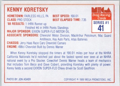 Kenny Koretsky – 1989 Mega Drag – #41 – Racing – TCG Bulk Kings