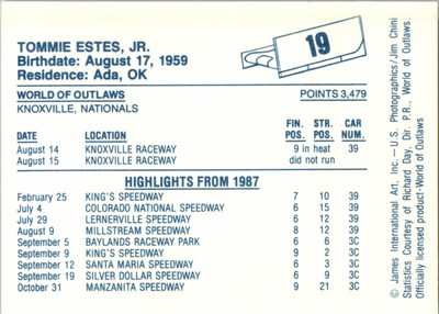 Tommie Estes Jr. – 1987 World of Outlaws – #19 – Racing – TCG Bulk Kings