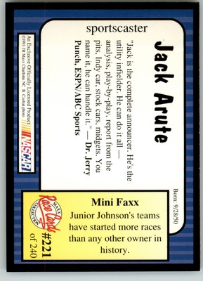 Jack Arute – 1991 Maxx – #221 – Racing – TCG Bulk Kings